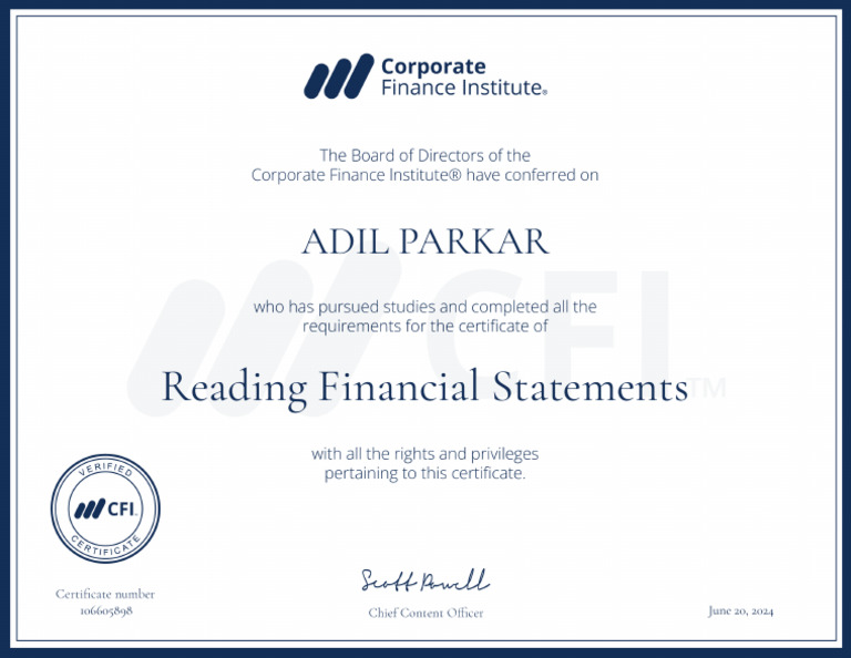 CFI Reading Financial Statment Certificate | PDF