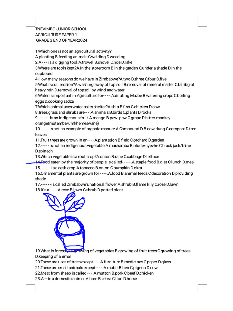 Grade 3 Agriculture Exam Paper 2024 | PDF | Manure | Agriculture