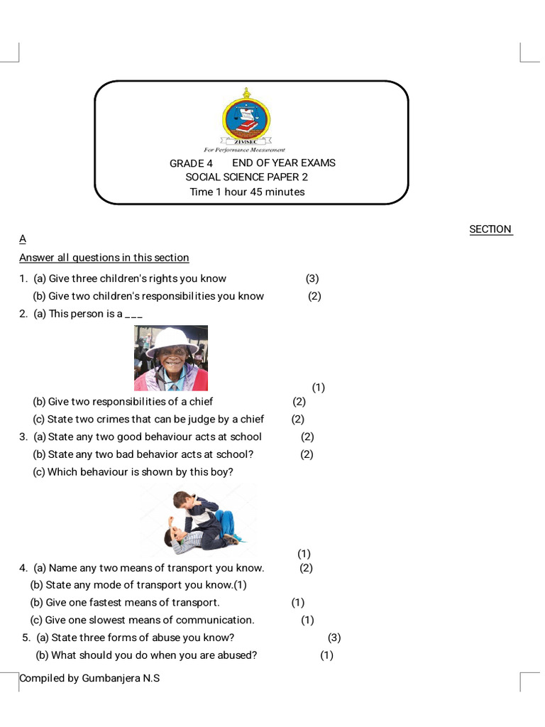 Grade 4 End of Year Social Science Paper 2 2022-1 | PDF