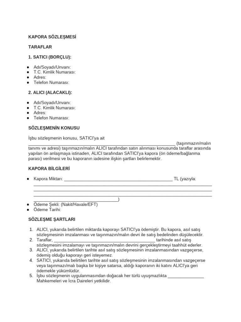 Kapora Sozlesme Ornegi | PDF