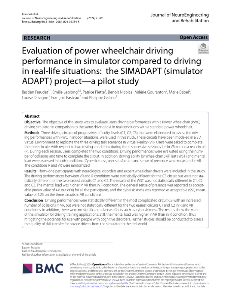 Evaluation of Power Wheelchair Driving | PDF | Virtual Reality | Simulation