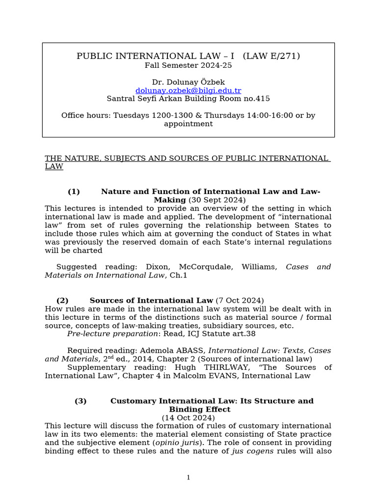 LAW E271 2024-5 Syllabus | PDF | International Law | Treaty