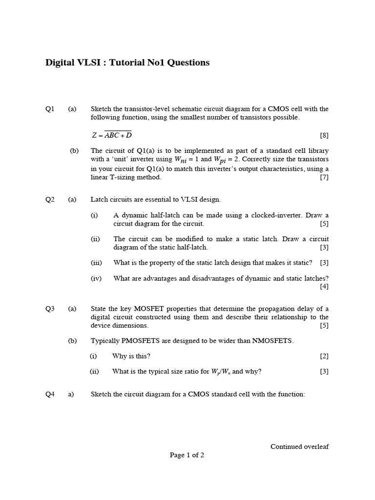 Tutorial No1 Digital VLSI | PDF | Cmos | Electricity