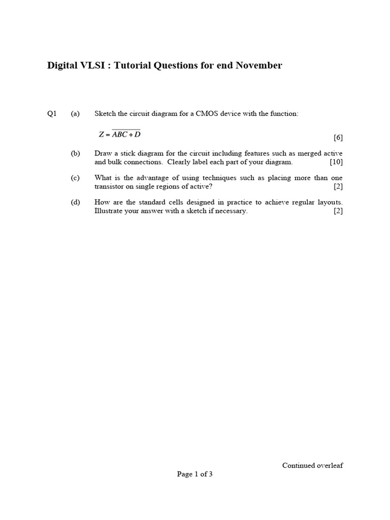 Tutorial No3 Digital VLSI | PDF | Cmos | Semiconductors