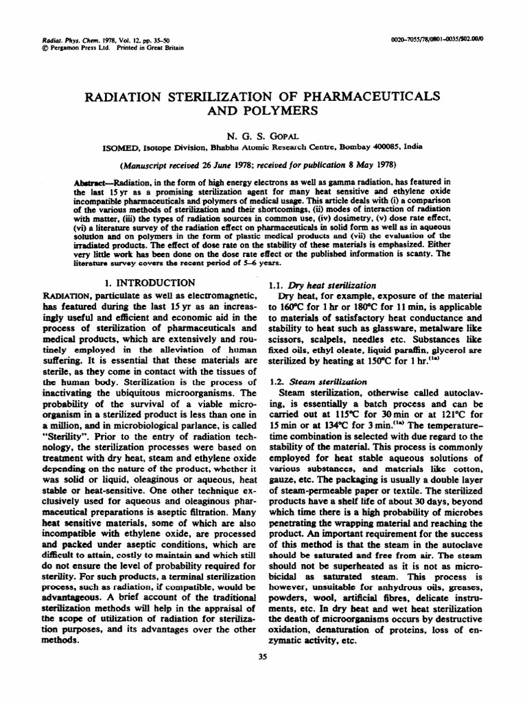 Radiation Sterilization of Pharmaceuticals and Polymers | PDF ...