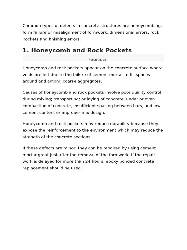 Common Concrete Defects and Causes | PDF | Concrete | Masonry