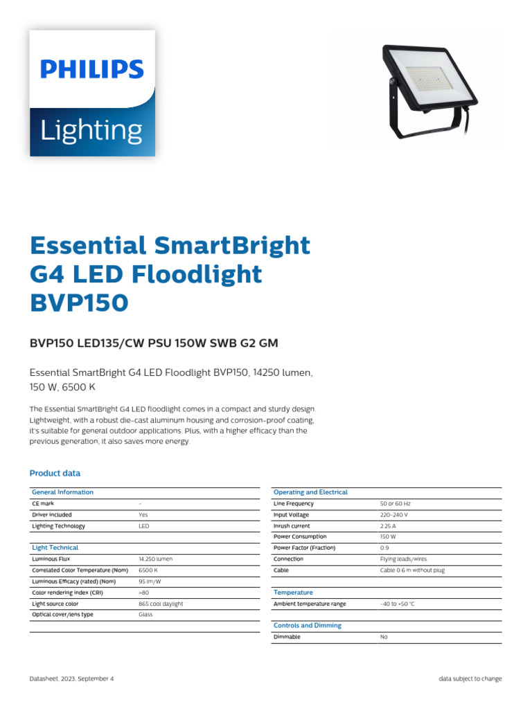 BVP150 Led135 CW Psu 150W SWB G2 GM (9114 0183 7283) | PDF | Lighting ...