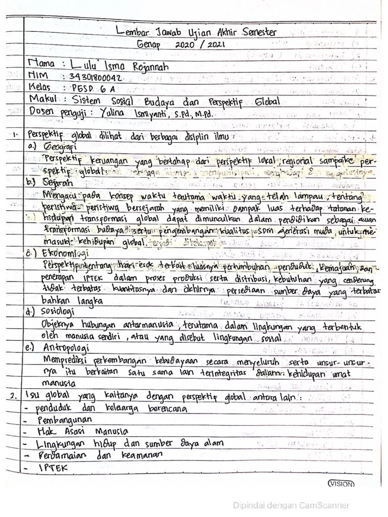 Uas Perspektif Global Lulu' Isma Rojannah 34301800042 | PDF