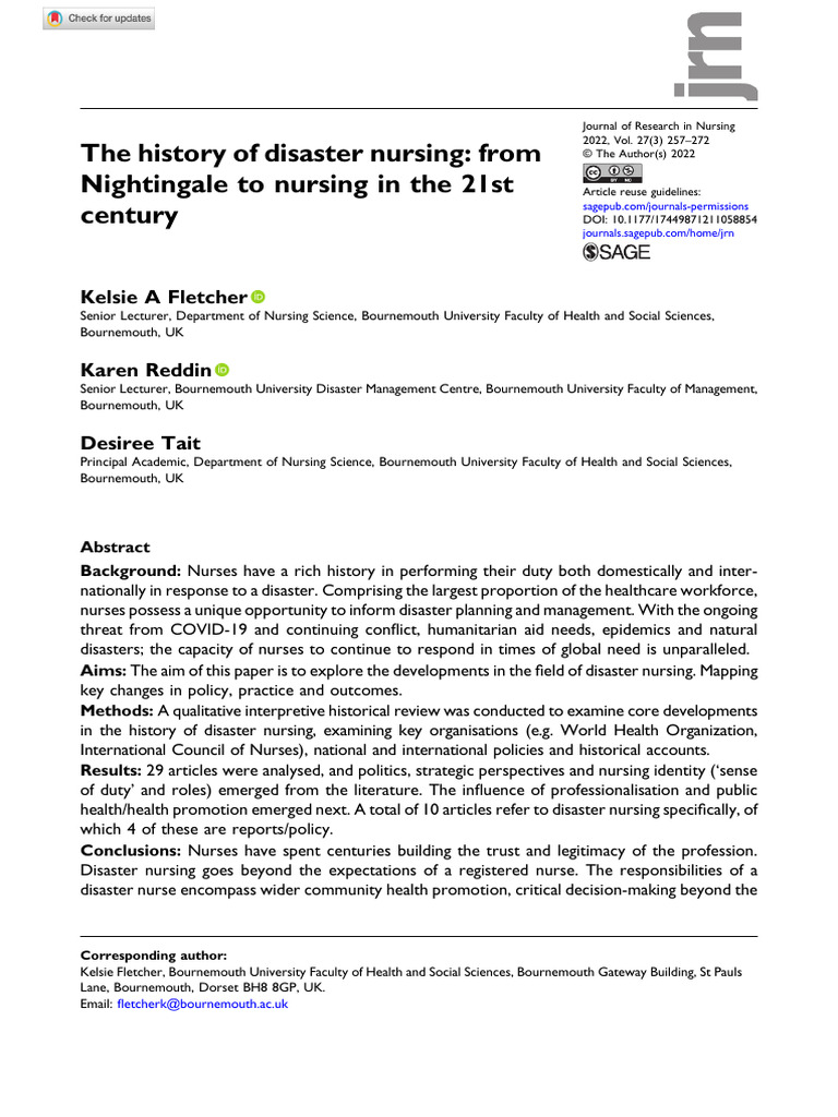 History of Disaster Nursing | PDF | Nursing | Emergency Management