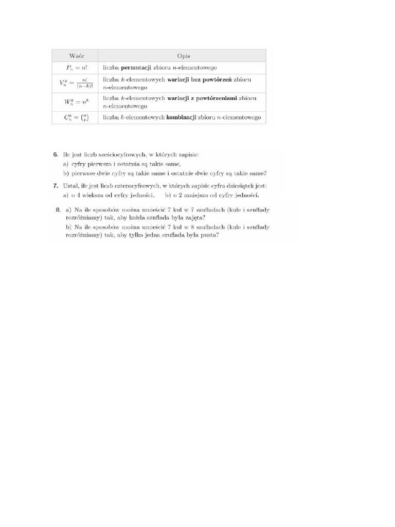 Kombinatoryka - Zadania - 2A2 | PDF