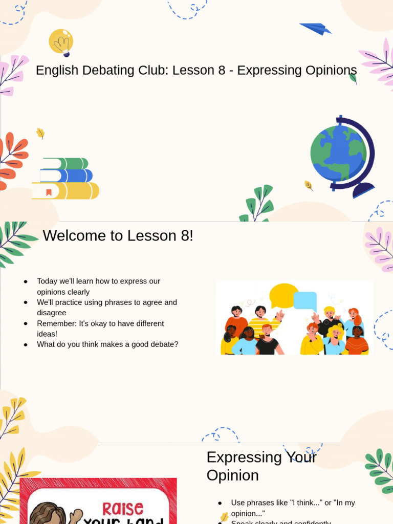 English Debating Club - Lesson 8 - Expressing Opinions | PDF | Argument ...