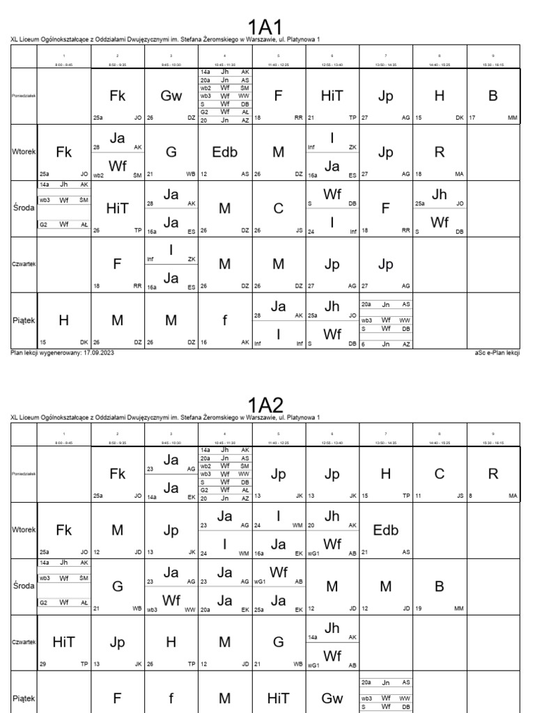 Plan Klas Od 17.09 | PDF