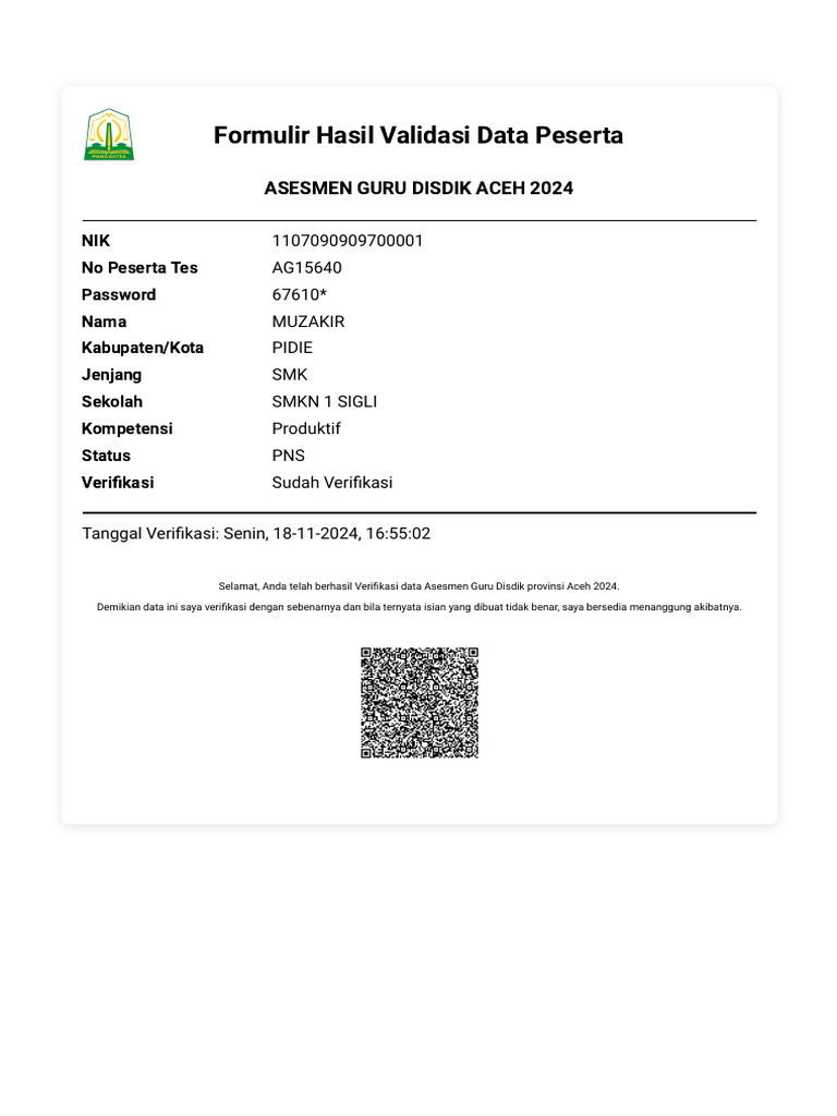 Formulir Validasi Data Peserta | PDF