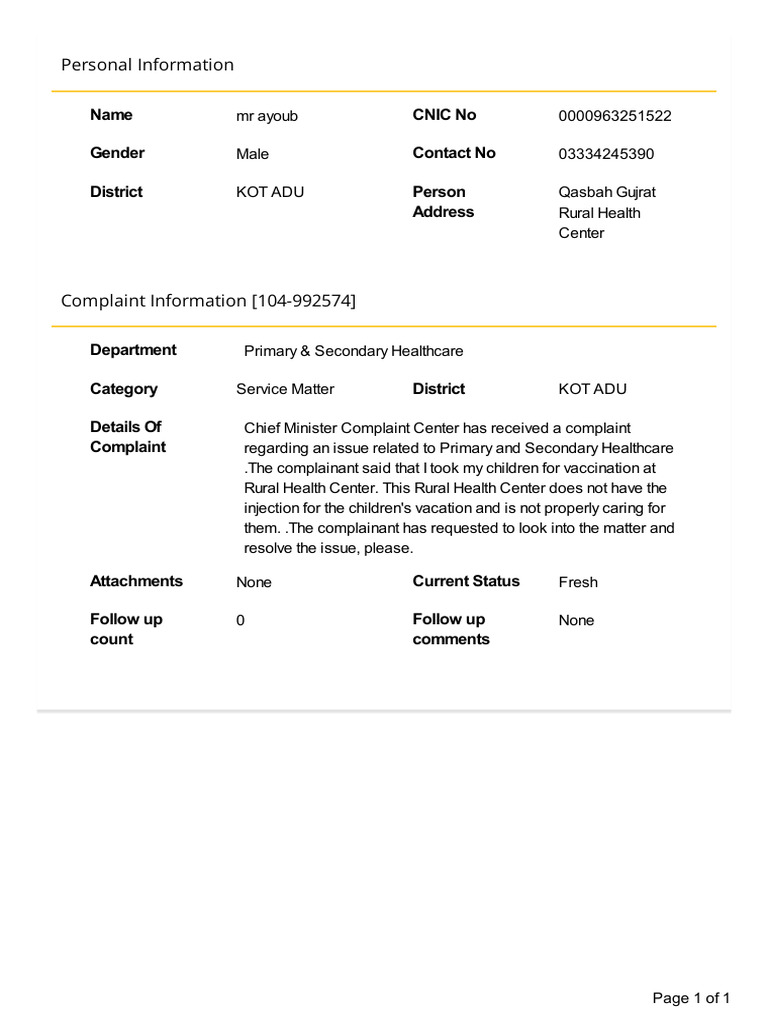 Complaint on Rural Health Center Services | PDF