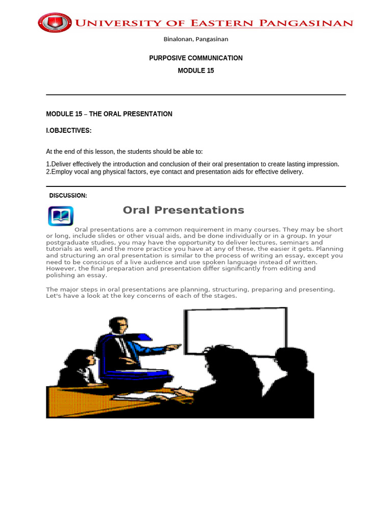 MODULE 15 The Oral Presentation | PDF | Breathing | Public Speaking