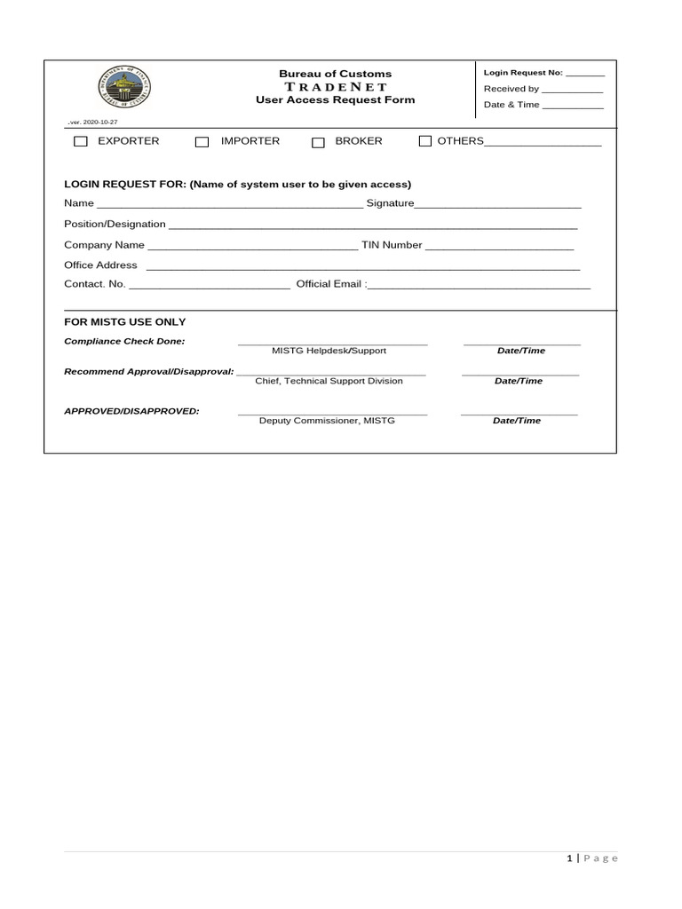 TradeNet UAR Form with Terms of Use For Stakeholders | PDF | Justice ...