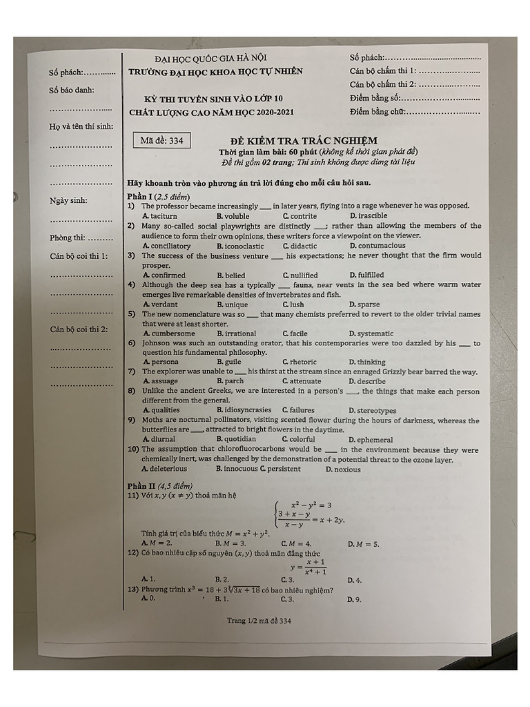 Tuyen Sinh Lop CLC Tu Nhien 2020 2021 | PDF