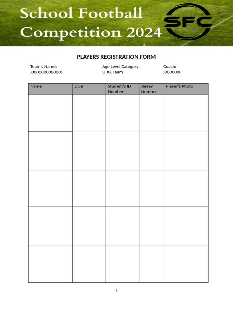 Youth Football Player Registration Form | PDF
