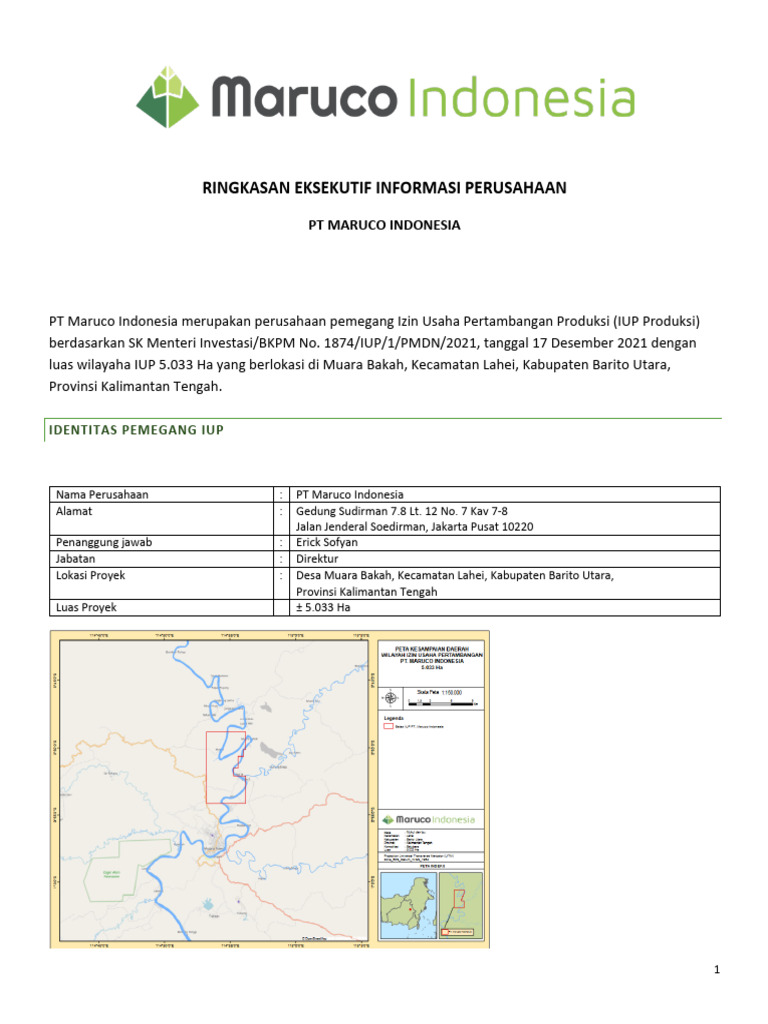 Ringkasan Eksekutif Informasi PT Maruco Indonesia | PDF