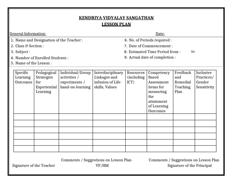 KVS New Lesson Plan Format 2025 | PDF