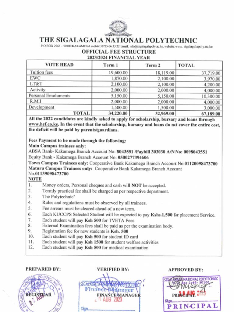 Official Fee Structure | PDF