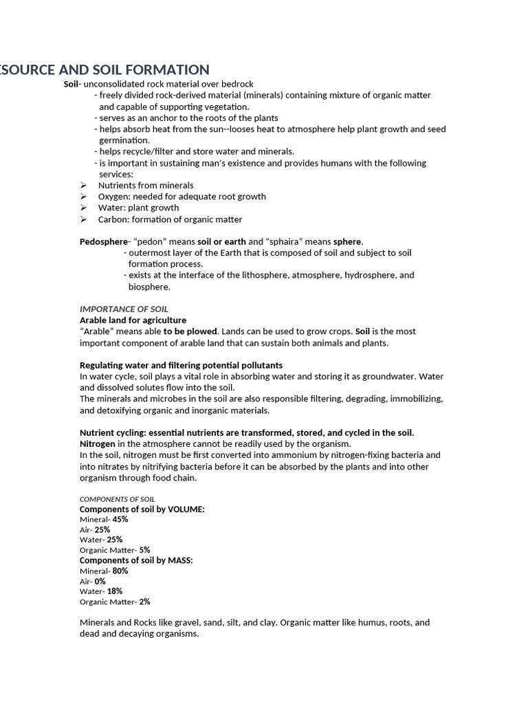 SOIL RESOURCE AND SOIL FORMATION Reviewer | PDF | Soil | Organic Matter