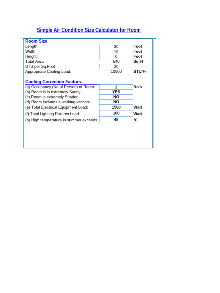 Room Air Conditioner Size Calculator | PDF