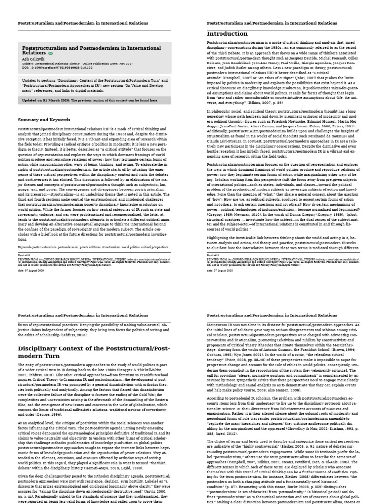 Poststructuralism and Postmodernism in International Relations - Oxford Research Encyclopedia of ...