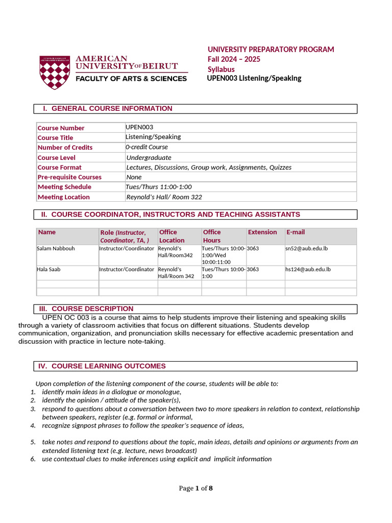 UPP Syllabus List-Speak 003 - Fall 2024-25 | PDF | Plagiarism | Academic Dishonesty