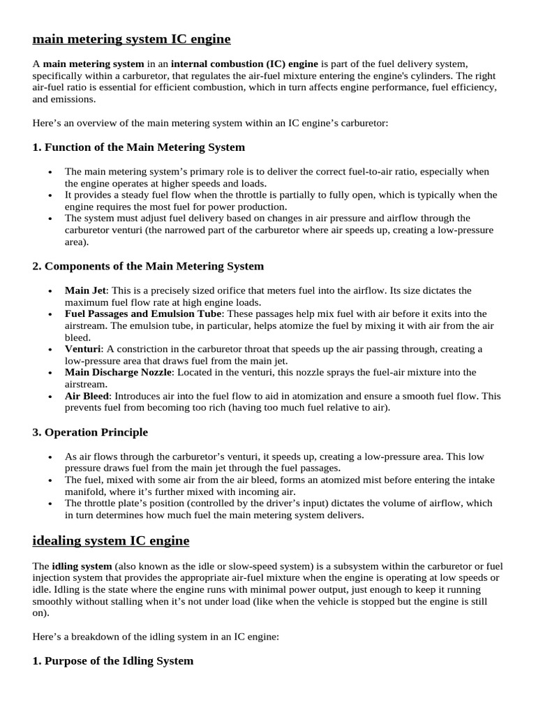 Main Metering System IC Engine | PDF | Carburetor | Throttle
