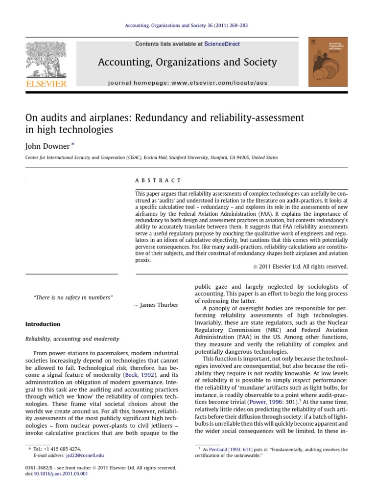 On Audits and Airplanes - Redundancy and Reliability-Assessment in High Technologies | Download ...
