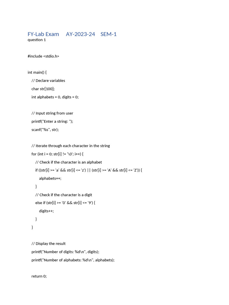Fy Lab Exam Pdf Pointer Computer Programming String Computer Science