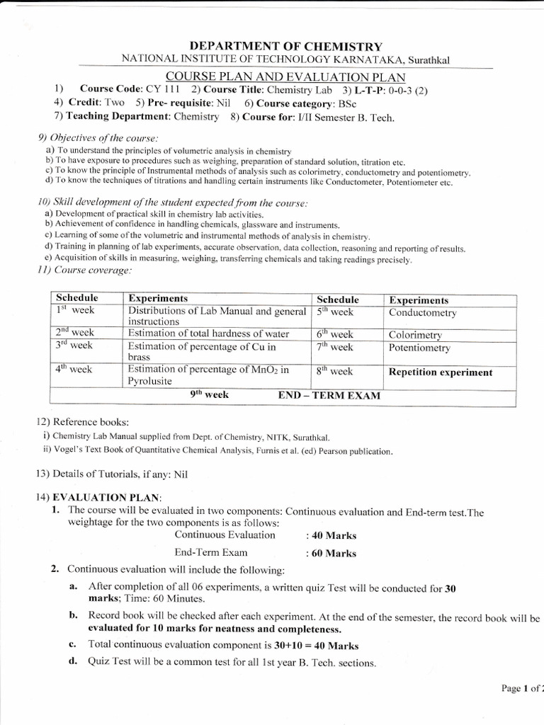 Cy 111 Course Evaluation Plan | PDF | Analysis