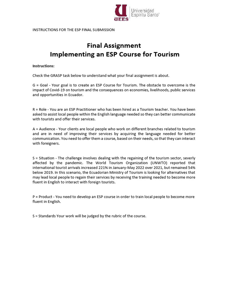 Instructions For The ESP Final Submission | PDF | Tourism