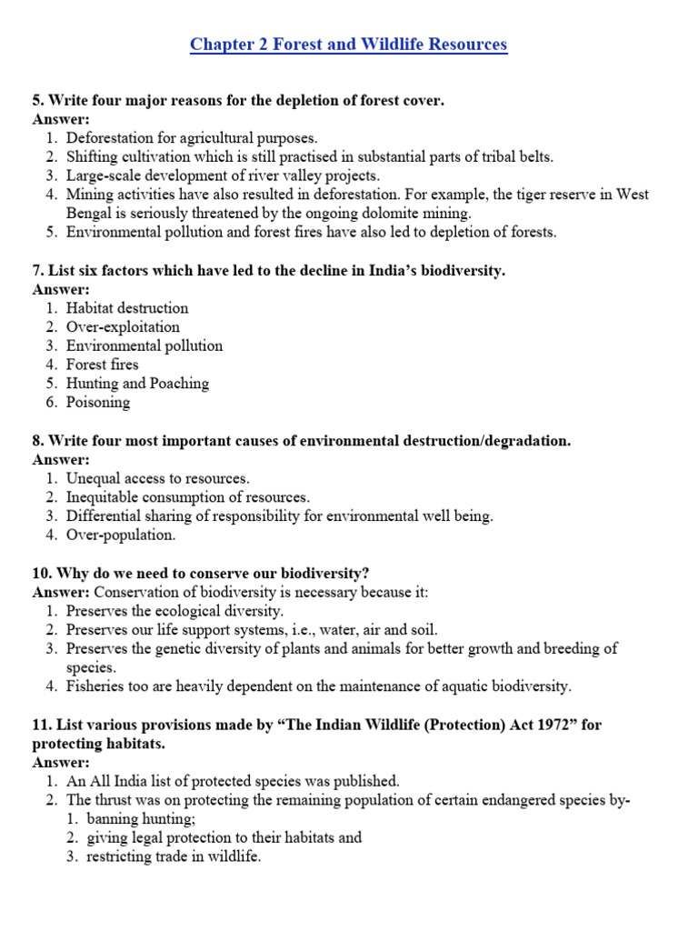 Ch-2 Forest and Wildlife Resources | PDF | Biodiversity | Habitat ...