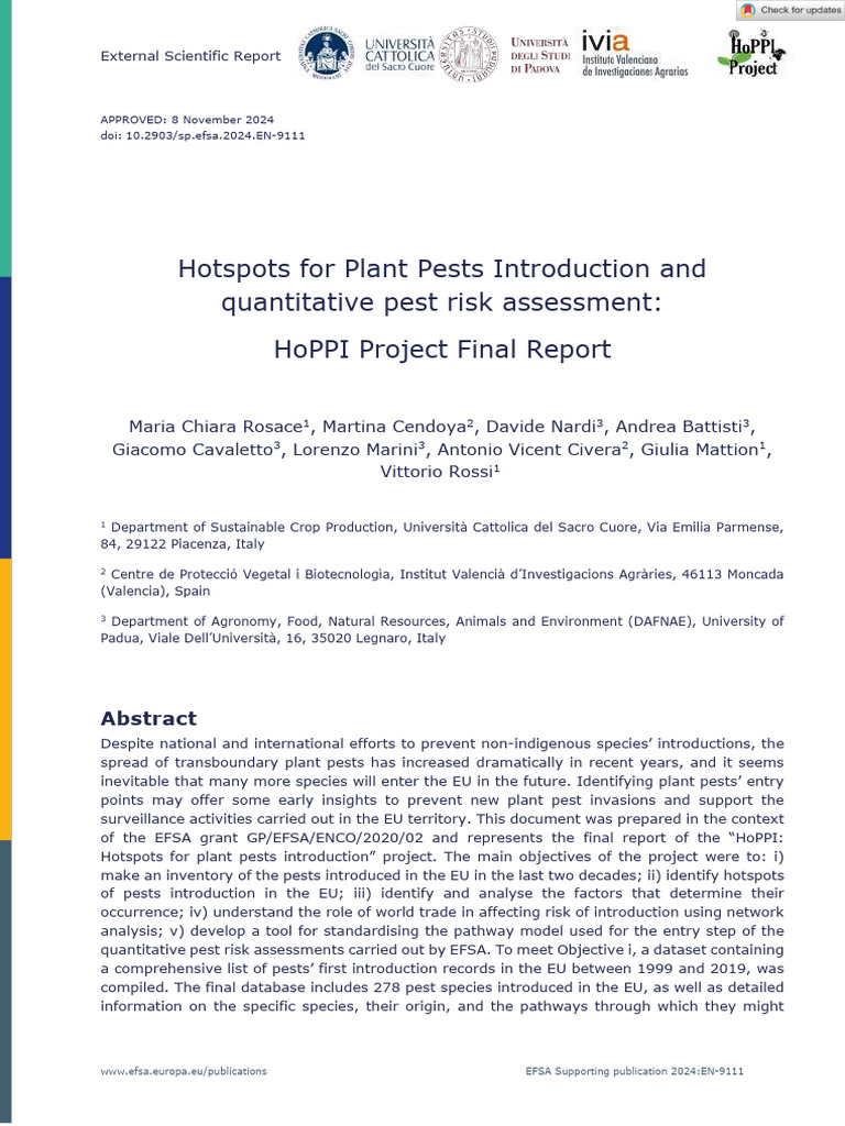 EFSA Supporting Publications - 2024 - Rosace - Hotspots For Plant Pests ...