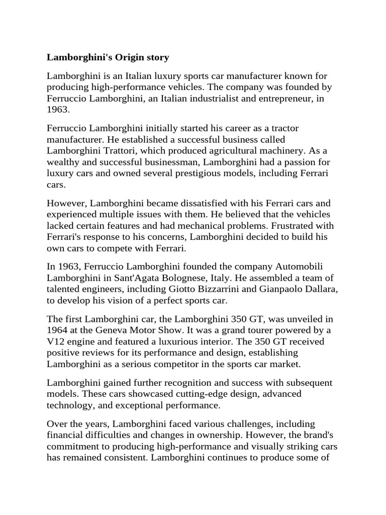 Lamborghini's Founding and Rise | PDF