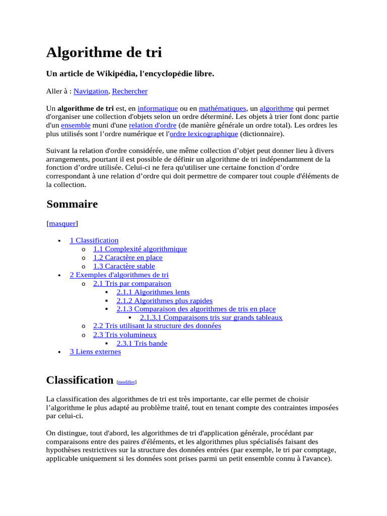 Algorithmes de tri en informatique | PDF | Mathématiques appliqués ...