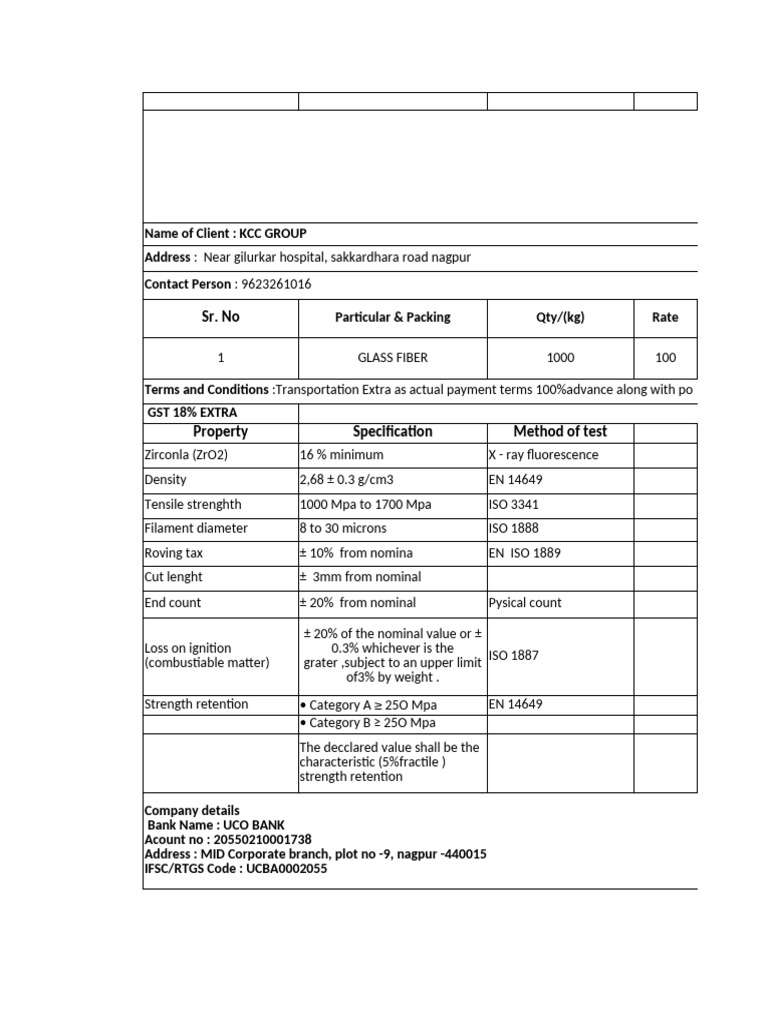 Quotation For Glass Fiber | PDF