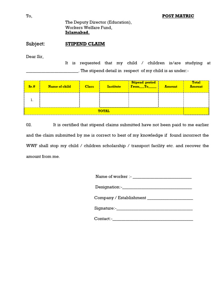 Stipend Form 1 | PDF