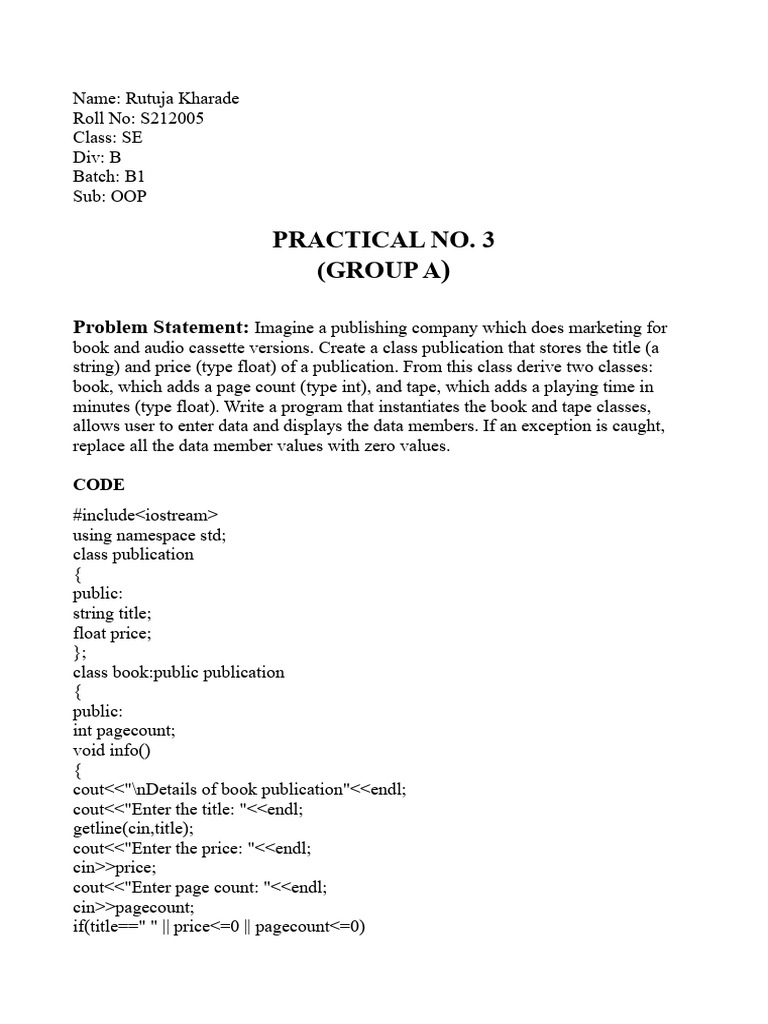 Practical No.03 OOP (1) | PDF