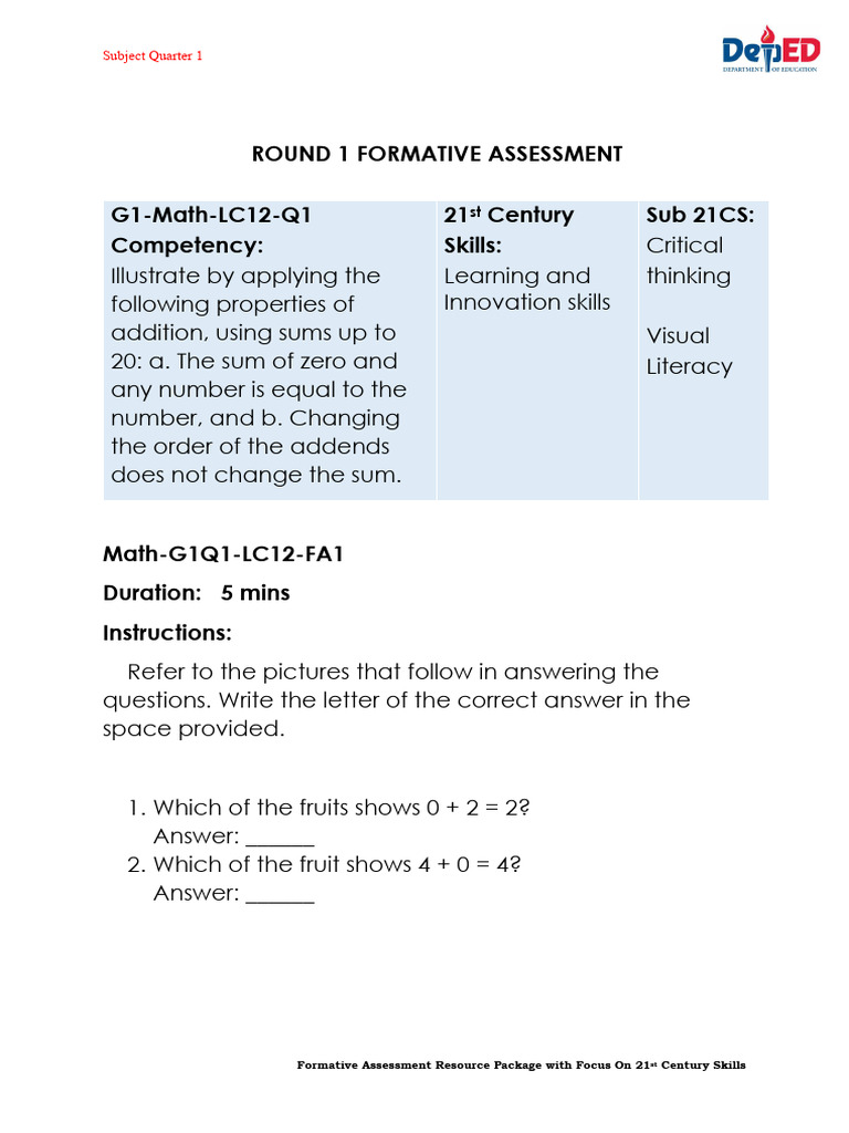 G1_Math_LC12_Q1 | PDF | Cognitive Science | Cognition