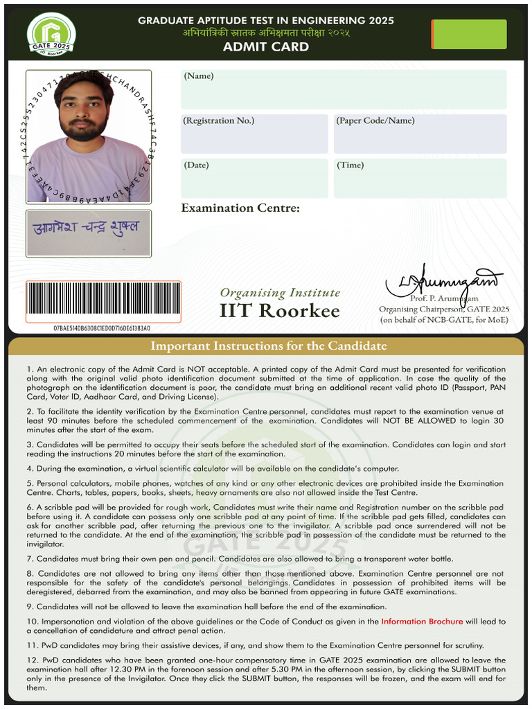 CS25S23047170 AdmitCard | PDF