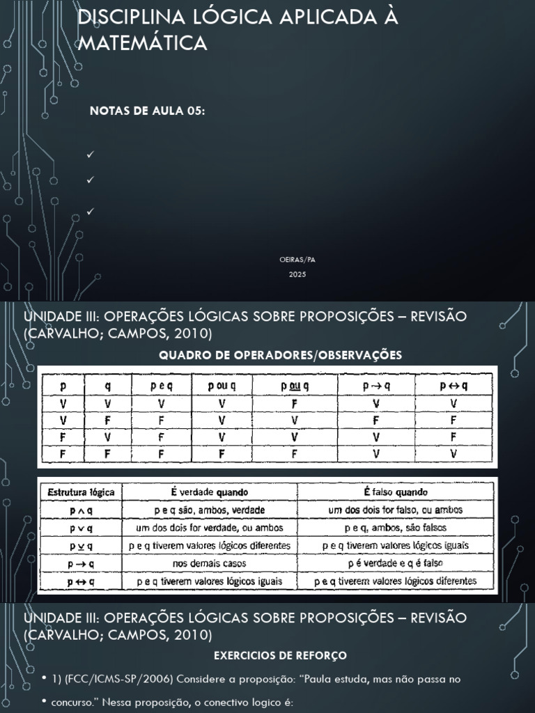 Operações Lógicas em Proposições Matemáticas | PDF | Lógica matemática ...
