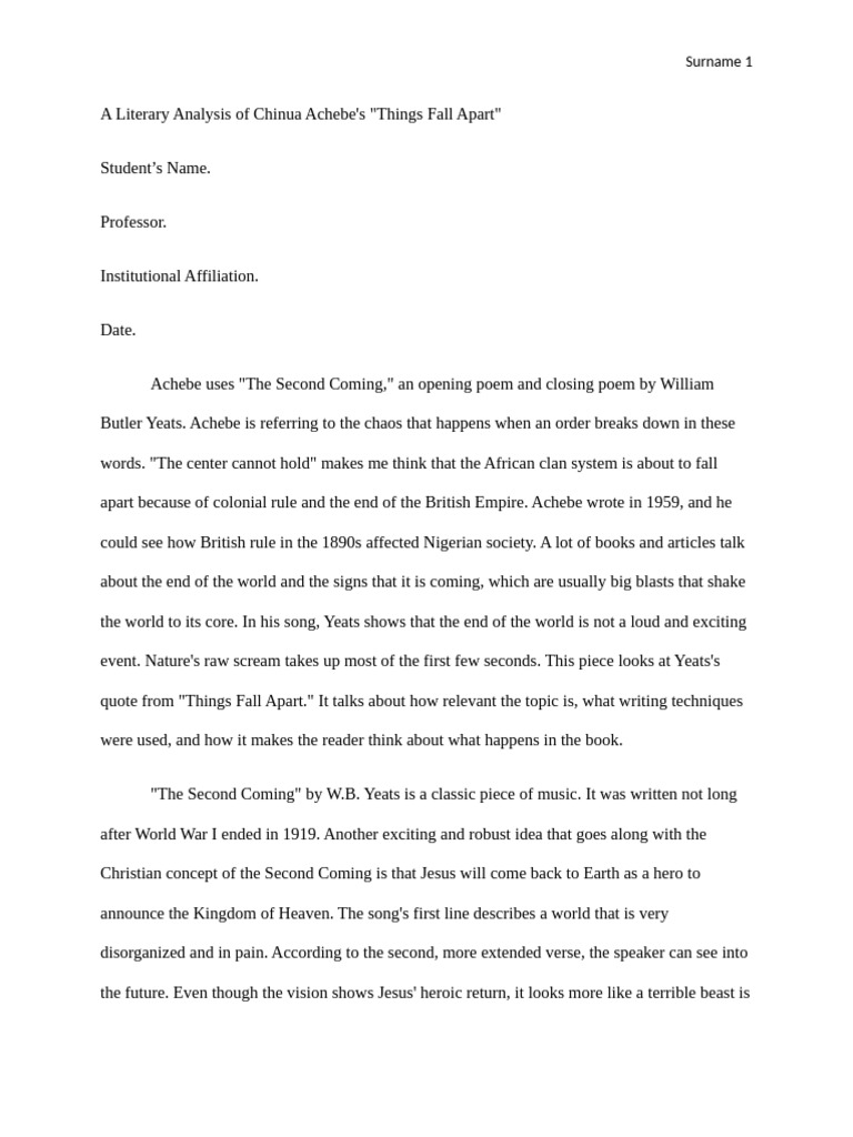 A Literary Analysis of Chinua Achebe's Things Fall Apart | PDF