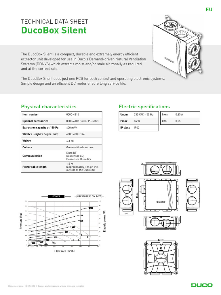 Technical Data Sheet DucoBox Silent EU | PDF | Manufactured Goods ...