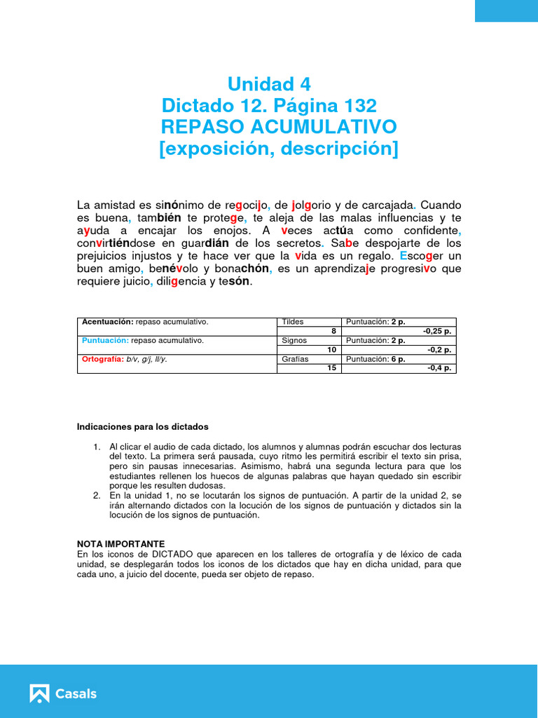 Unidad 4. Dictado Pág. 132 | PDF