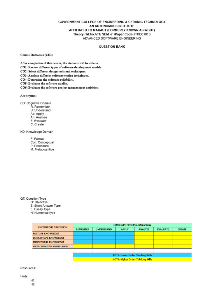Advanced Software Engineering Question Bank | PDF | Reliability ...