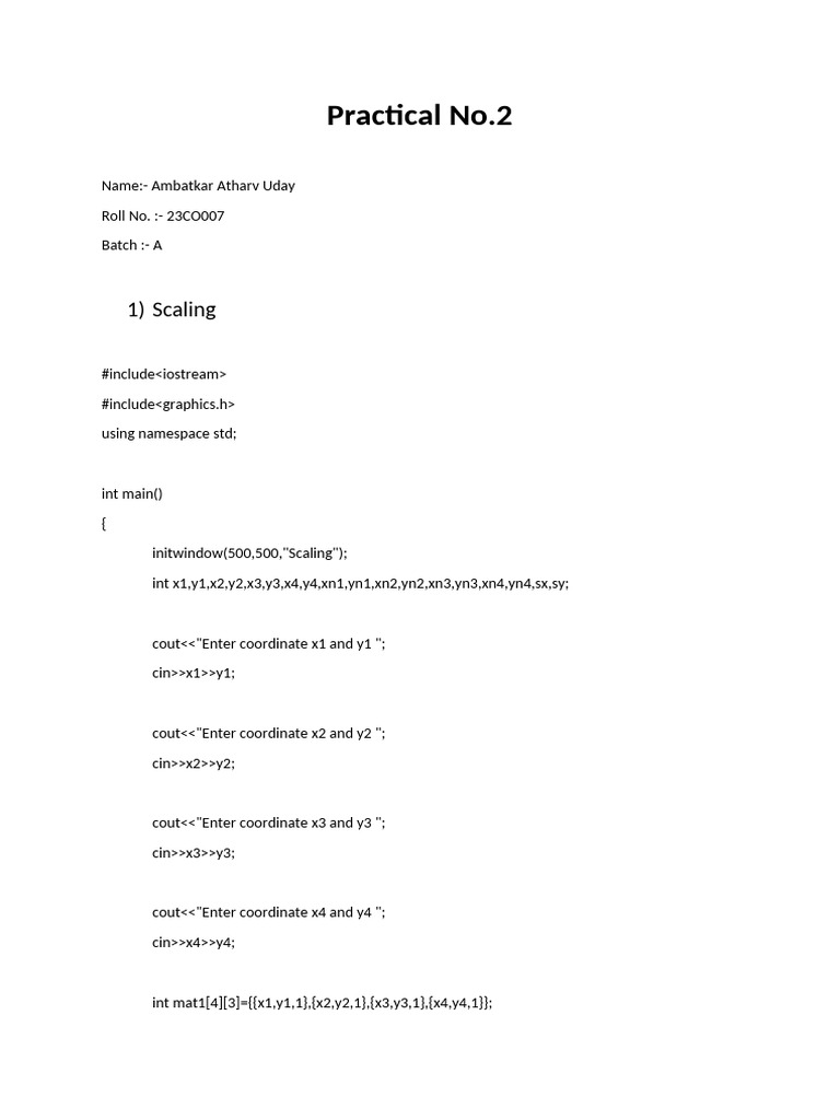 CG Practical No.2(Transformation) | PDF