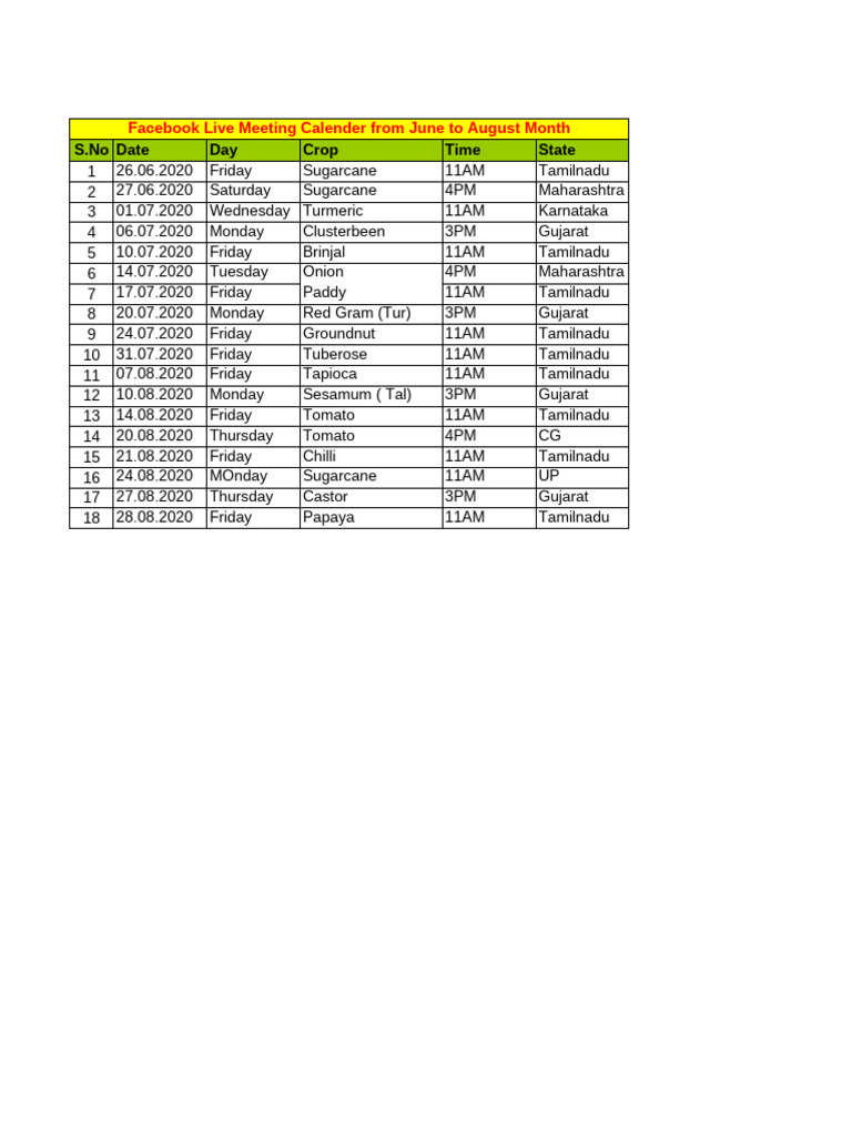 Facebook Live Schedule | PDF